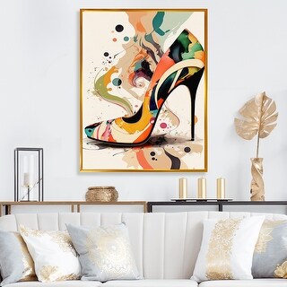 Designart "Retro Art Deco High Heel Shoe VIII" Fashion Framed Canvas ...