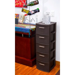 Infinity Plastic All-Purpose 5-Drawer Storage Tower, Espresso - Bed ...