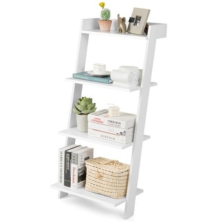 Costway 4-Tier Ladder Shelf Leaning Bookshelf withAnti-falling Baffle ...