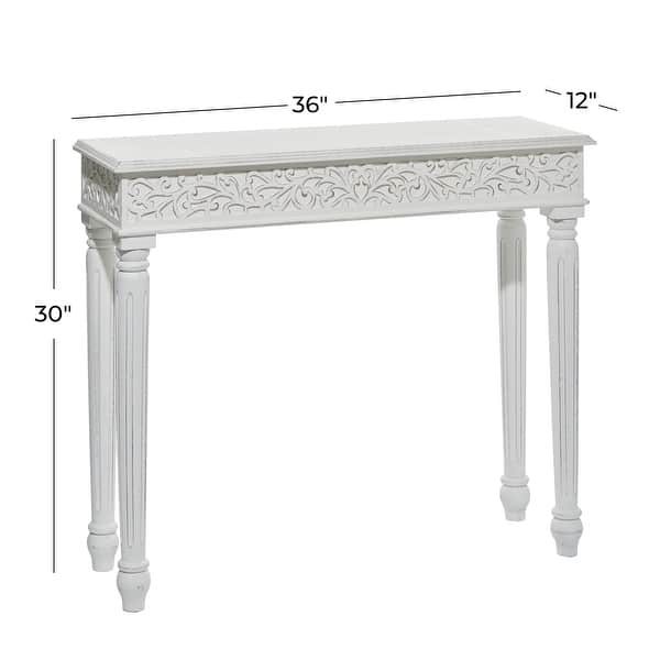 White Wood Intricately Carved Slim Scroll Console Table with Turned ...