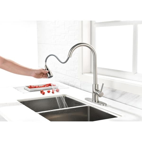 Modern Brushed Nickel Faucets Single Handle High Arc Pull Out Kitchen ...