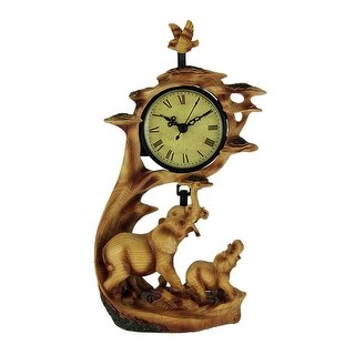 Elephant Family On Safari Carved Wood Look Clock Figurine - 11 X 5.75 X ...