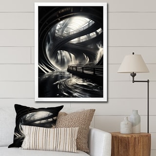 Designart "Grey Modern Bridge In Motion II" Bridges Framed Canvas Print ...