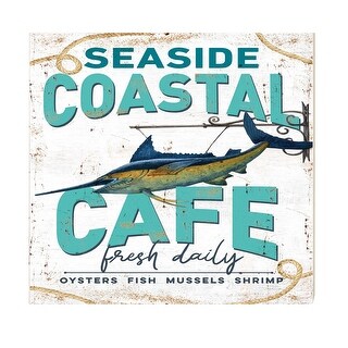 20" Blue and White "Seaside Coastal Cafe Marlin" Wall Sign - Bed Bath ...