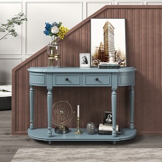 Retro Circular Curved Design Console Table with Open Style Shelf - Bed ...