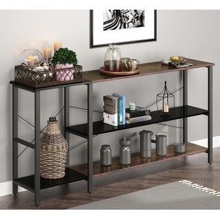 Rustic Brown Retro Double Color Console Table in Black Linen Finish ...