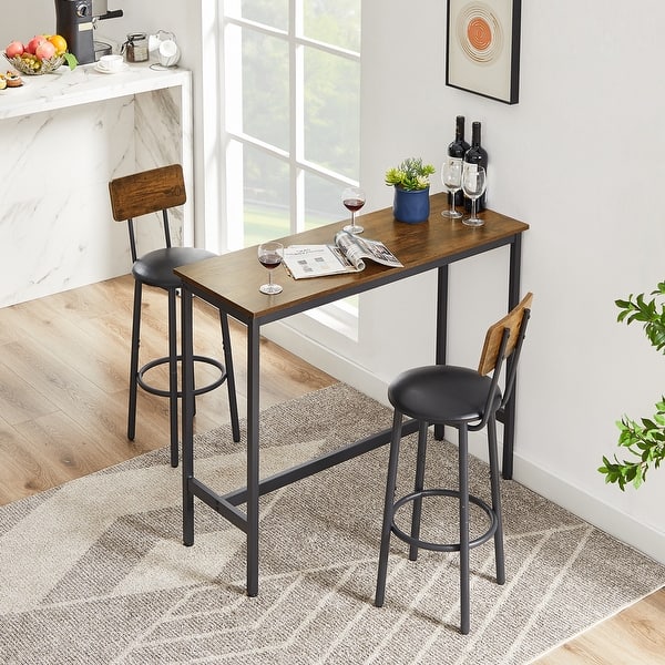 Rustic Brown Bar Table Set with 2 Bar Stools featuring PU Soft Seats ...