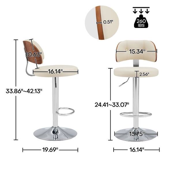 Adjustable Swivel Barstools, Counter Stool with Round Seat - 33.86"-42. ...