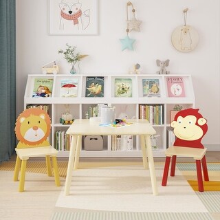 Wooden Activity Play Table Set SideTable End Table with 2 Chairs ...