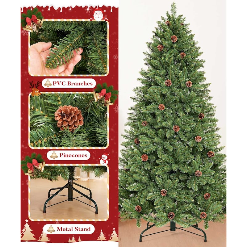 5ft/6ft/7ft Artificial Christmas Tree with Flame-retardant PVC and ...