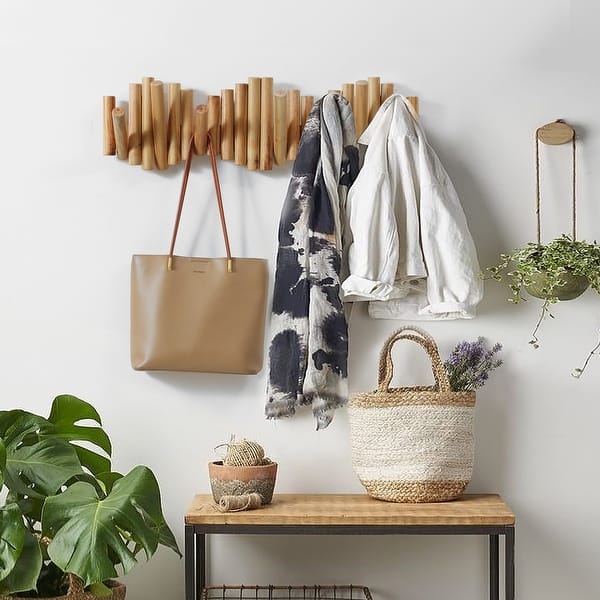 Natural Pine Wood Log Peg Wall-Mounted Coat Rack - 8.27" H x 28.27" W x ...