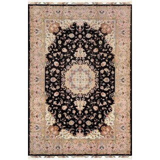 Canvello Tabriz Silk & Wool Area Large Black Rug - 6'6" X 9'9" - Black ...