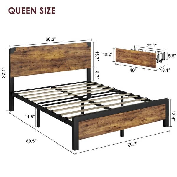 Bed Frame with with Wood Headboard - Bed Bath & Beyond - 40272415