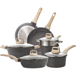 Kitchen Cookware Sets, 11 Pcs Nonstick Pot and Pan Set, Granite ...