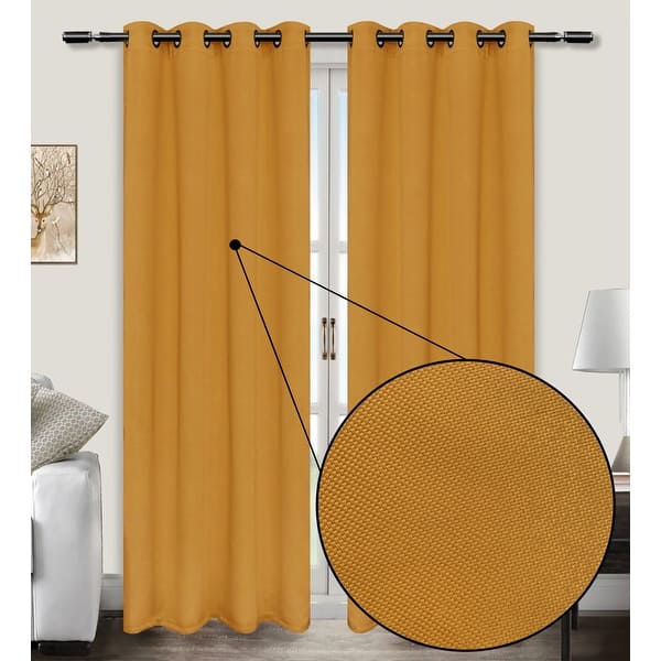 2 Piece Solid Mustard Yellow Blackout Curtain Panel Set - 110