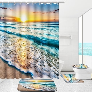 Beach Bathroom Set with Sunset Curtain and Rugs - Bed Bath & Beyond ...