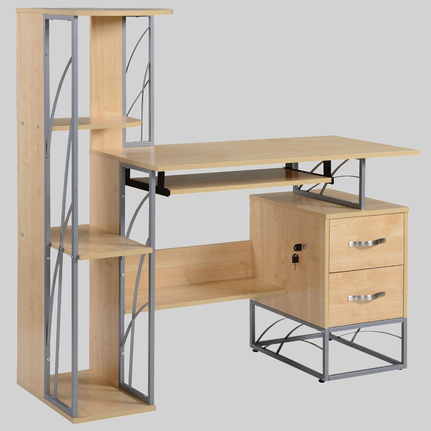 Space Saving Computer Desk with 4 Tier Bookshelf Locking Drawers Compact Workstation with Keyboard Tray Bed Bath Beyond 42323482