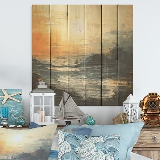 DESIGN ART "Modern Coastal Mystic Sunrise" Coastal Wood Wall Decor ...