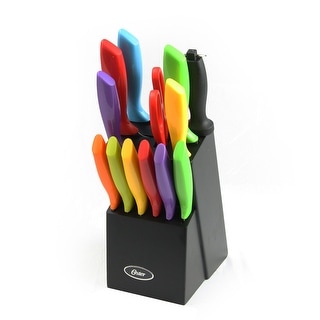 Oster 14 Piece Stainless Steel Assorted Color Cutlery Knife Set with ...