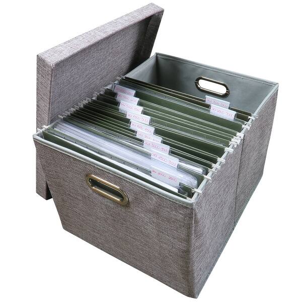 Evelots Collapsible Office File Storage Organizer with Lid-Gray Linen ...