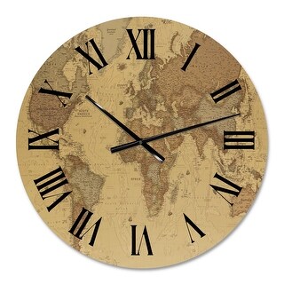 Designart 'Ancient Map of The World X' Vintage Wood Wall Clock - Bed ...