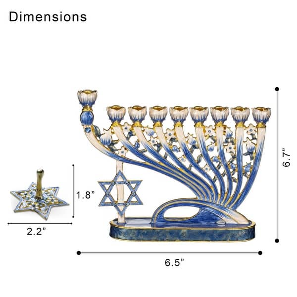 Jewish Holiday Set - Hand-Painted Blue Enamel Menorah w/ Star of David ...