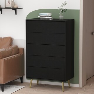 Kerrogee 45-inch Tall Black Chest w/ 5 Pop-out Drawers and Wood Feet ...