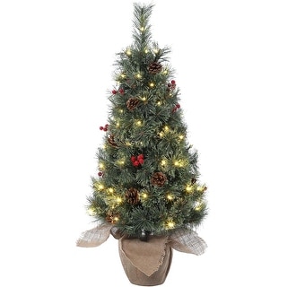 Christmas Tree, 3ft Pre-Lit Mini Christmas Tree with 78 Warm White LED ...