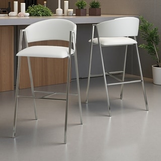 Metal Low Back Bar Stools Set of 2 with Upholstered Seat and Built-In ...