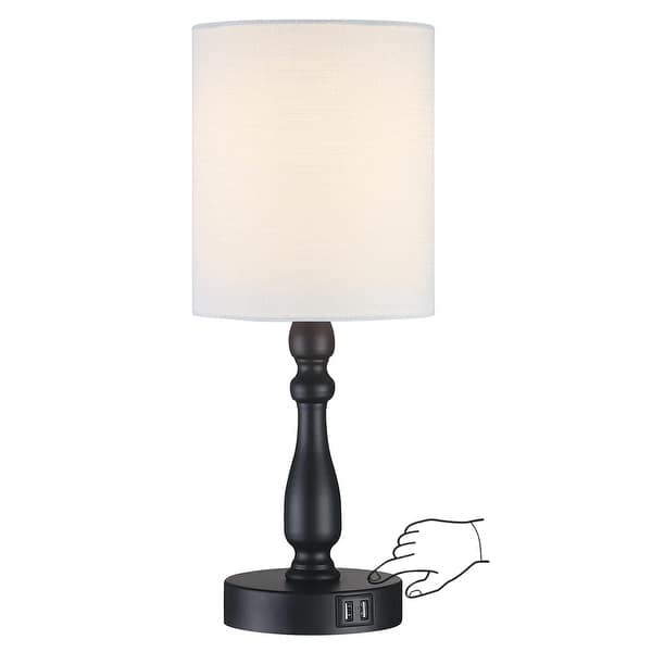3-Way Dimmable Touch Control Small Table Lamp with 2 USB Port, Brushed ...