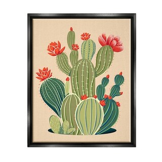 Stupell Whimsical Cactus Flower Vegetation Framed Floater Canvas Wall ...