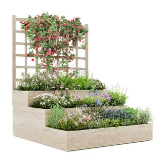 3-Tier Wood Planter Box with Attached Trellis, Vertical Raised Garden ...