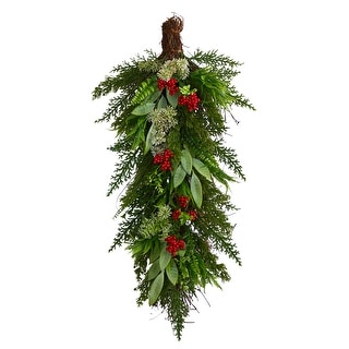 30" Cedar and Berry Artificial Christmas Swag - Green - 30 - Bed Bath ...