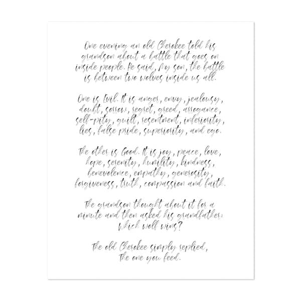 The Tale of Two Wolves Watercolor Script Typography Art Print/Poster ...