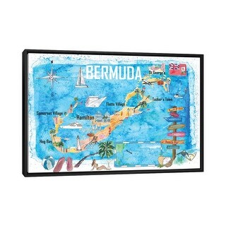 iCanvas "Bermuda Island Travel Poster Favorite Tourist Map Highlights ...