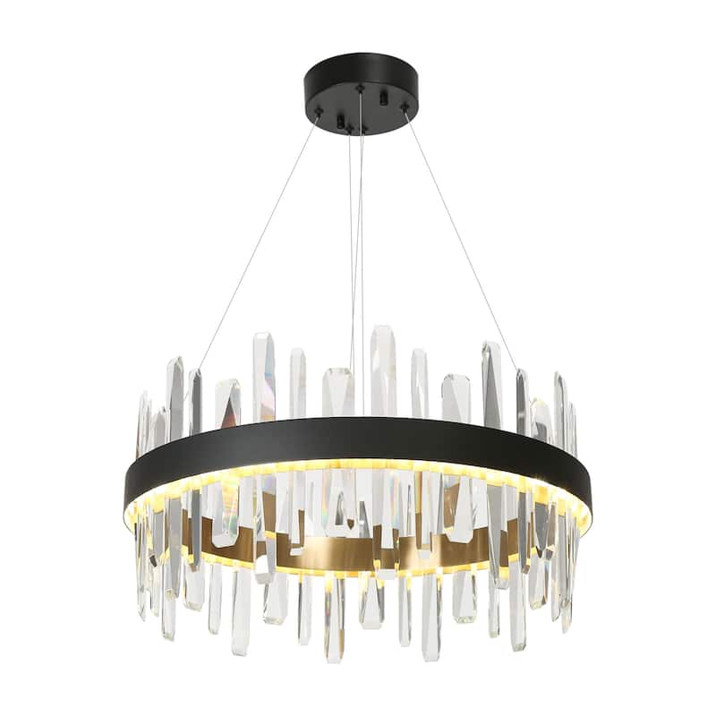 Modern 1-Light LED Crystal Drum Chandelier Black Gold Lighting for ...