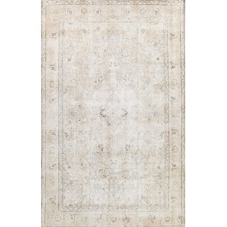 Distressed Floral Tabriz Persian Muted Area Rug Wool Handmade Carpet ...