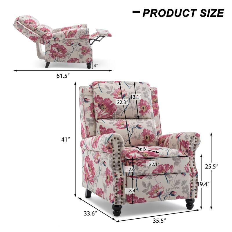 Alisa 35'' W Vegan Leather/ Linen Glider Push Back Recliner Chair - On ...