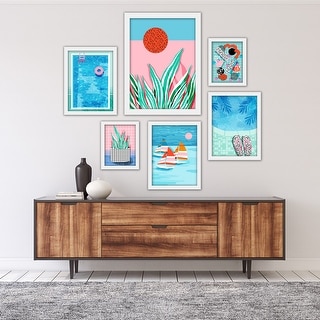 Funky Modern Tropical Pool 6 Piece Framed Print Gallery Wall Art Set ...