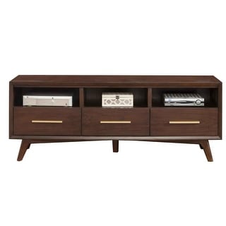 3 Drawer Transitional TV Console with 3 Open Compartments, Walnut Brown ...