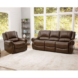 Abbyson Calabasas Mesa Brown Leather 2 Piece Reclining Living Room Set ...