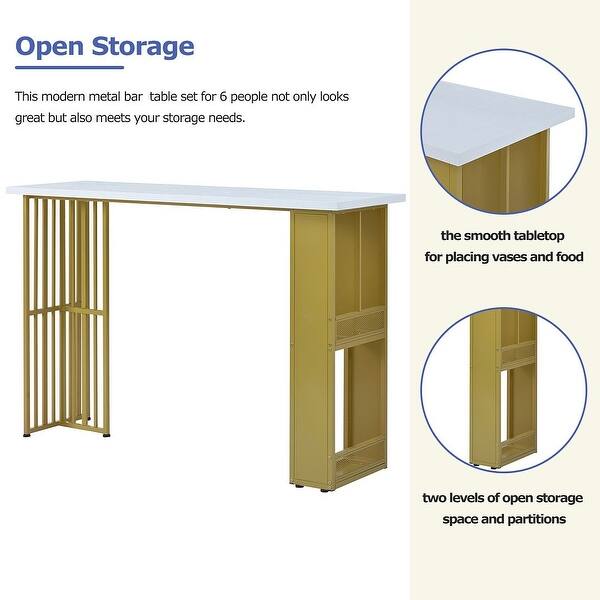 7-Piece 63-Inch Wide Counter Height Console Bar Table and 6 Stools Set ...