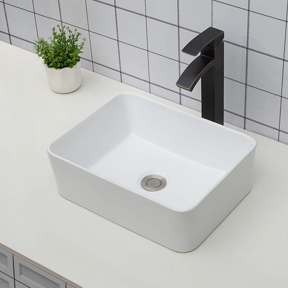 Lordear 16x16 Inch Round Bowl Vessel Sink Modern Bathroom Above Counter White Porcelain Ceramic ...
