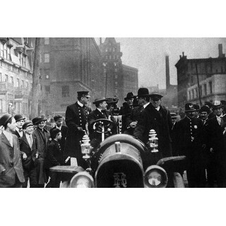 President William Taft tours Cleveland in an auto. Black and White ...