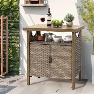 Moasis Outdoor Storage Cabinet Bar Cart with Doors and Shelves - Bed ...