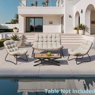 3-Piece Set Outdoor Cushioned Papasan Chairs Set Double Papasan Chair ...