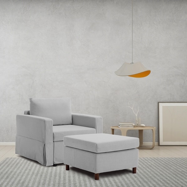 Single Seat Module Sectional Sofa Linen Fabric Couch with Ottoman ...