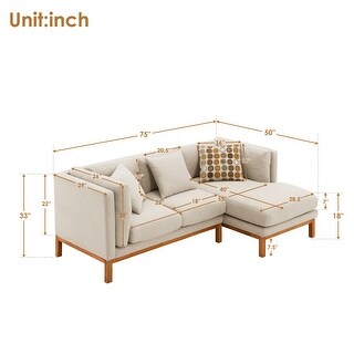 Beige L-shaped Sectional Sofa 4-seat Linen Couch Set w/Chaise Lounge ...