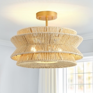 Silvia 2-Light Bohemian Woven Rope Semi-Flush Mount Ceiling Light - 16 ...