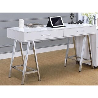 Contemporary High Gloss Writing Desk with Chrome Sawhorse Base - Bed ...